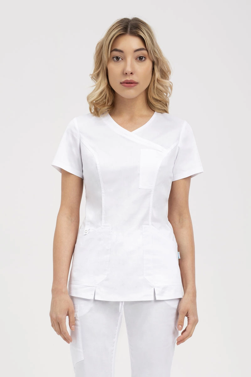 Women's medical scrub top BL 50, white, short sleeve, Comfort Stretch ...